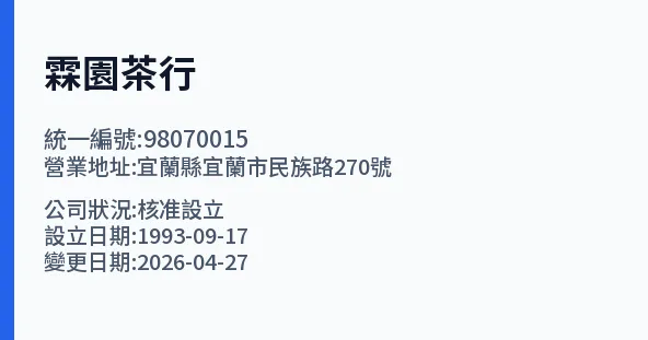 霖園茶行的照片-統編 98070015(宜蘭縣) 公司登記資料與營業項目詳細圖表