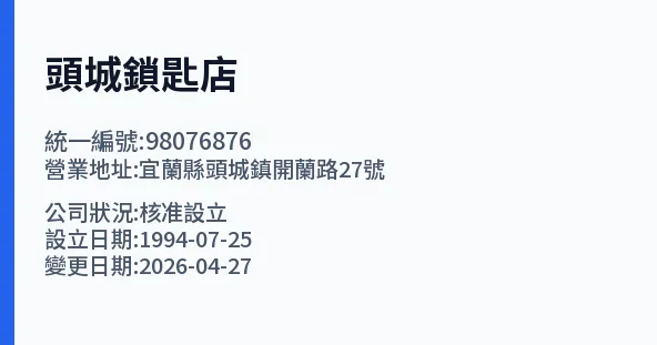頭城鎖匙店的照片-統編 98076876(宜蘭縣) 公司登記資料與營業項目詳細圖表