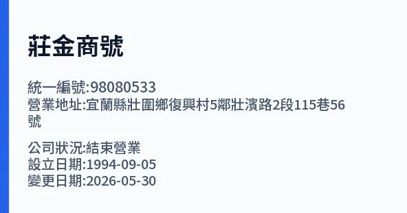 莊金商號的照片-統編 98080533(宜蘭縣) 公司登記資料與營業項目詳細圖表