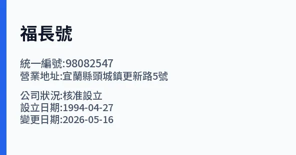 福長號的照片-統編 98082547(宜蘭縣) 公司登記資料與營業項目詳細圖表