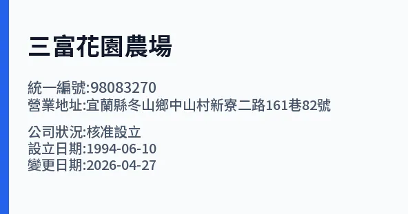 三富花園農場的照片-統編 98083270(宜蘭縣) 公司登記資料與營業項目詳細圖表