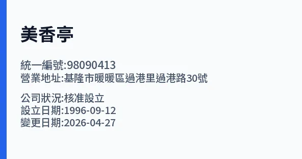 美香亭的照片-統編 98090413(基隆市) 公司登記資料與營業項目詳細圖表