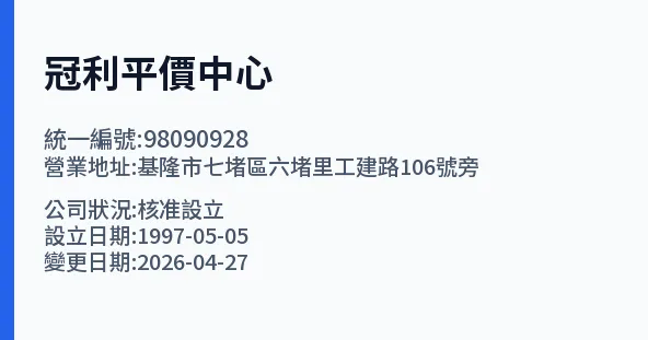 冠利平價中心的照片-統編 98090928(基隆市) 公司登記資料與營業項目詳細圖表