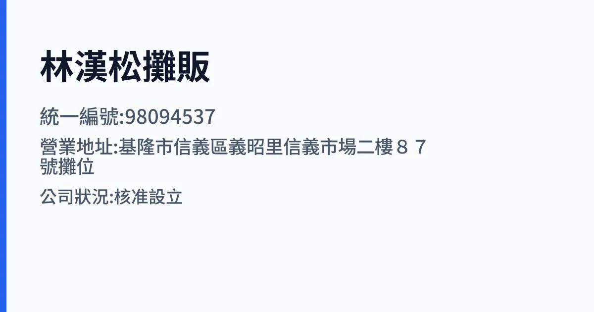 林漢松攤販 - 統編 98094537(基隆市) 公司登記資料與營業項目詳細圖表