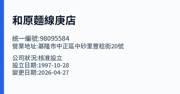 和原麵線庚店的照片-統編 98095584(基隆市) 公司登記資料與營業項目詳細圖表