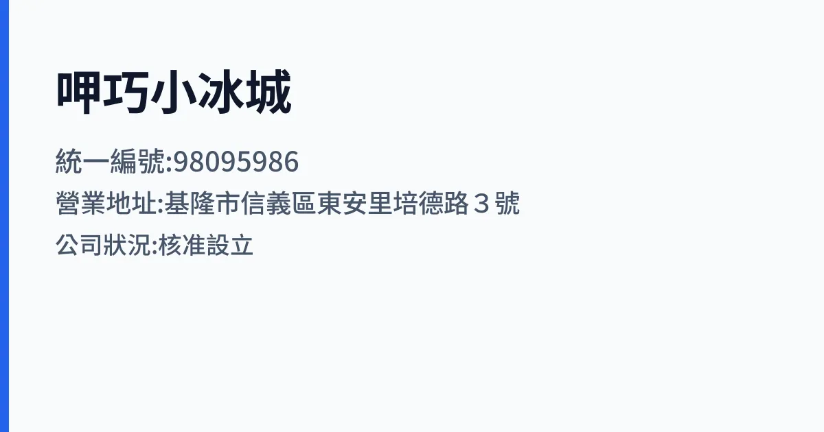 呷巧小冰城 - 統編 98095986(基隆市) 公司登記資料與營業項目詳細圖表
