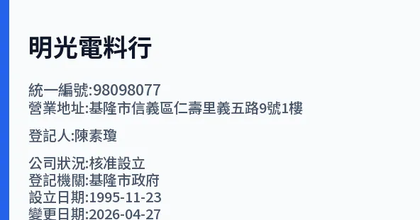 明光電料行的照片-統編 98098077(基隆市) 公司登記資料與營業項目詳細圖表