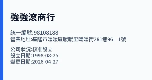強強滾商行的照片-統編 98108188(基隆市) 公司登記資料與營業項目詳細圖表