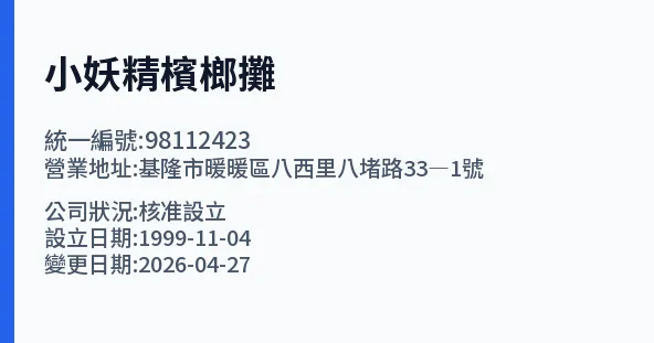小妖精檳榔攤的照片-統編 98112423(基隆市) 公司登記資料與營業項目詳細圖表