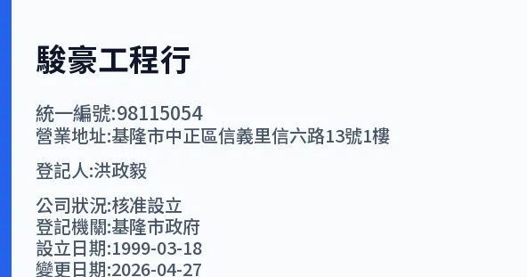 駿豪工程行的照片-統編 98115054(基隆市) 公司登記資料與營業項目詳細圖表