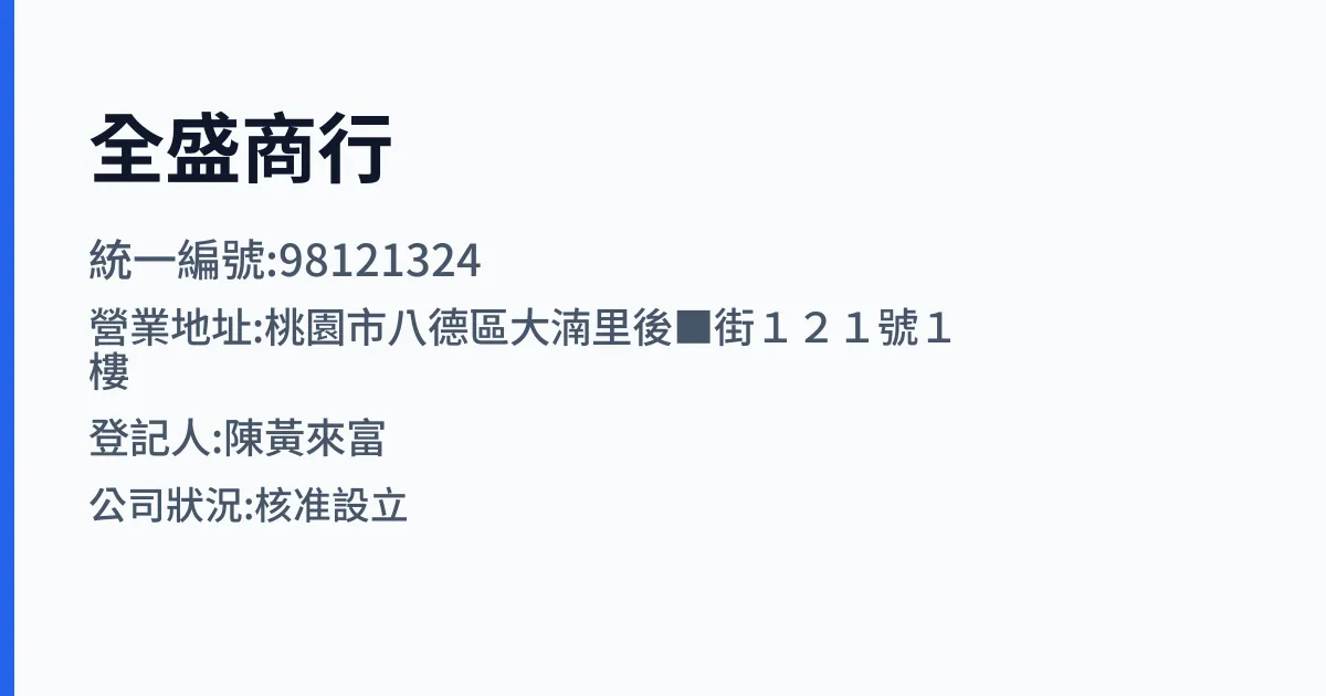 全盛商行 - 統編 98121324(桃園市) 公司登記資料與營業項目詳細圖表
