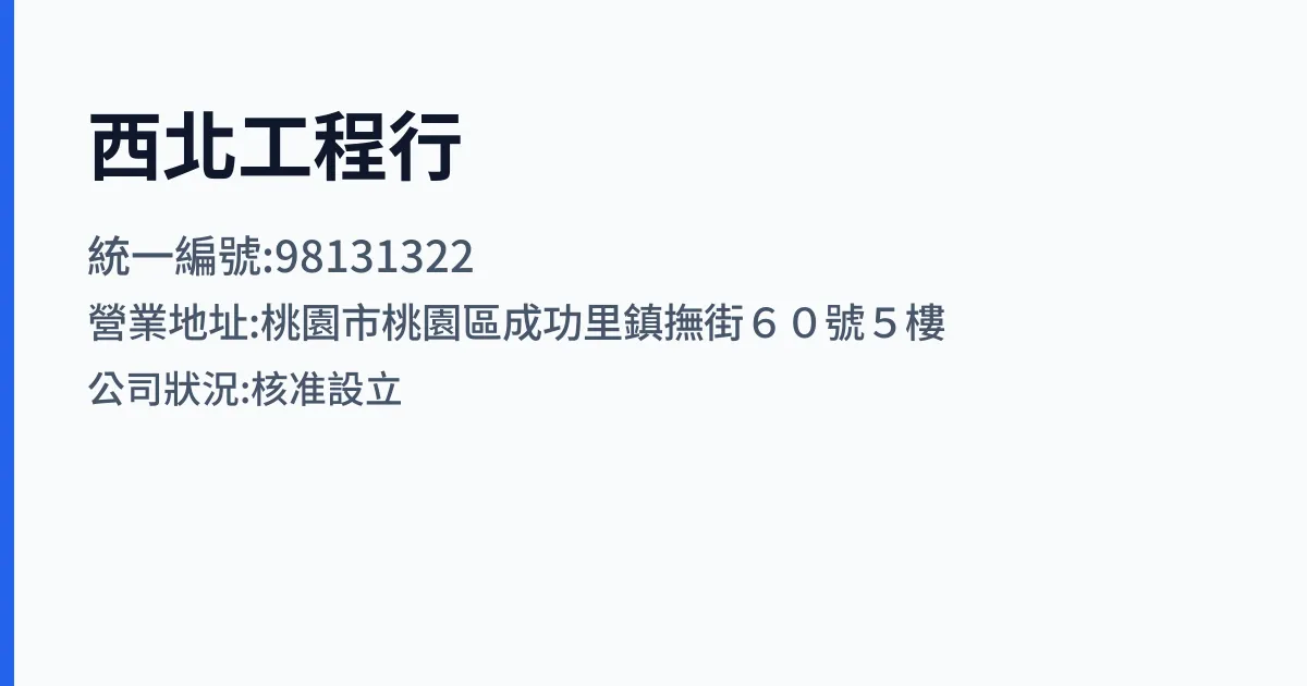 西北工程行 - 統編 98131322(桃園市) 公司登記資料與營業項目詳細圖表