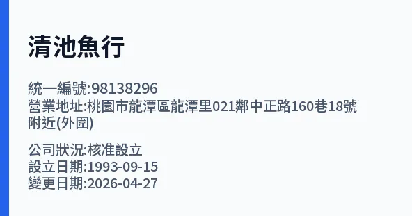 清池魚行的照片-統編 98138296(桃園市) 公司登記資料與營業項目詳細圖表