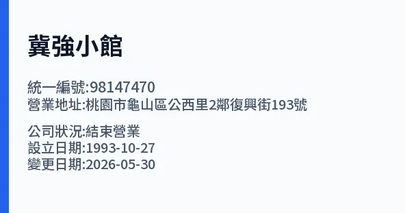 冀強小館的照片-統編 98147470(桃園市) 公司登記資料與營業項目詳細圖表