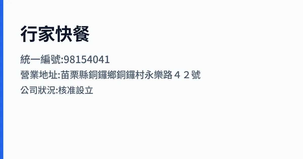 行家快餐 - 統編 98154041(苗栗縣) 公司登記資料與營業項目詳細圖表