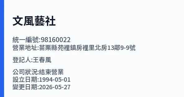 文風藝社的照片-統編 98160022(苗栗縣) 公司登記資料與營業項目詳細圖表