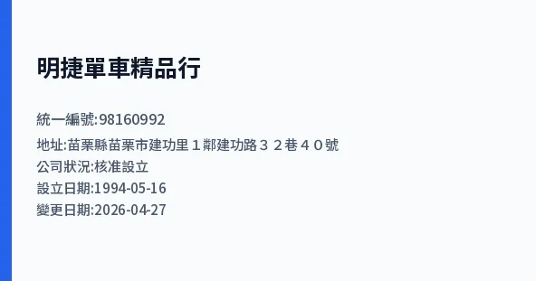 明捷單車精品行的照片-統編 98160992(苗栗縣) 公司登記資料與營業項目詳細圖表