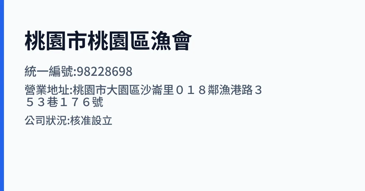 桃園市桃園區漁會 - 統編 98228698(桃園市) 公司登記資料與營業項目詳細圖表
