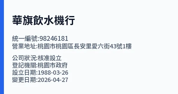 華旗飲水機行的照片-統編 98246181(桃園市) 公司登記資料與營業項目詳細圖表