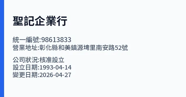 聖記企業行的照片-統編 98613833(彰化縣) 公司登記資料與營業項目詳細圖表