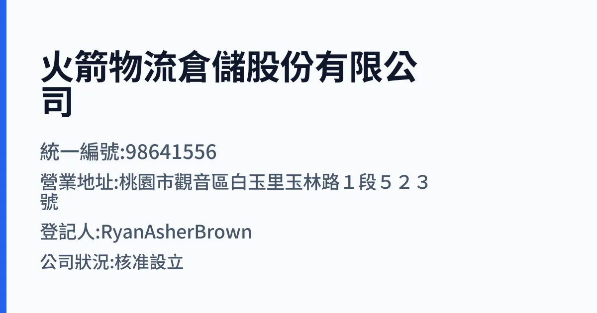 火箭物流倉儲股份有限公司 - 統編 98641556(桃園市) 公司登記資料與營業項目詳細圖表