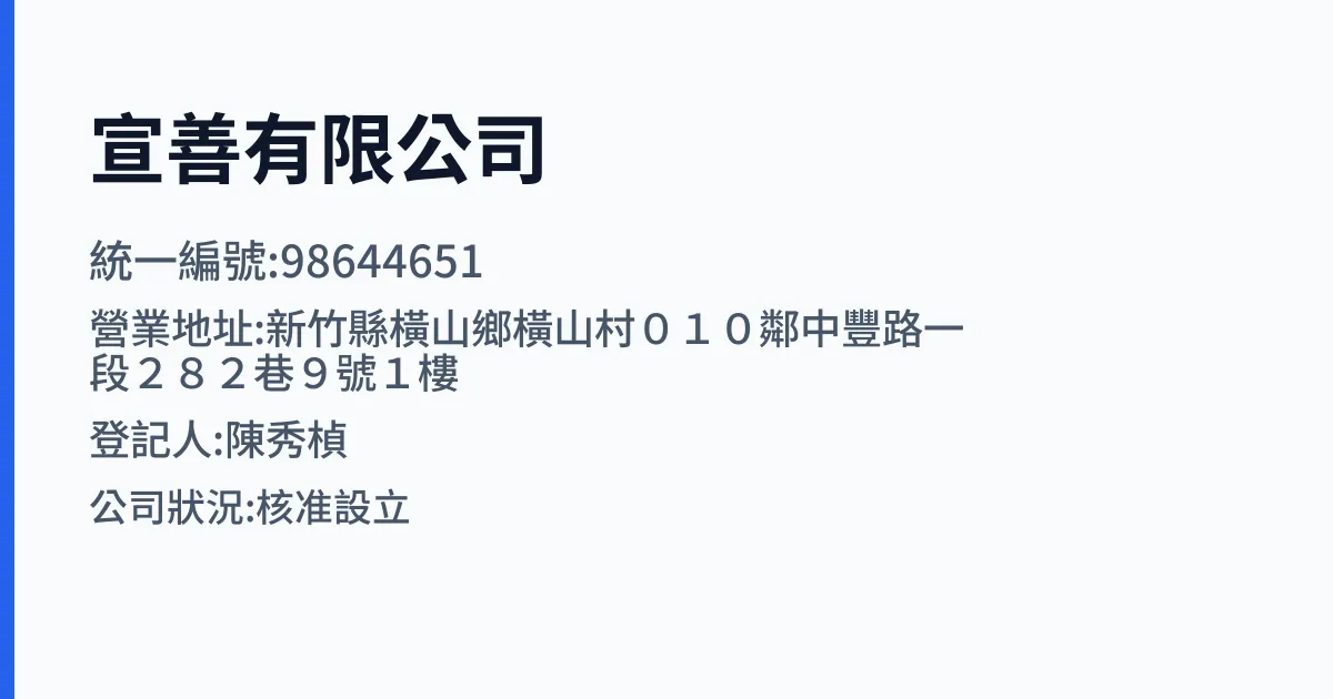宣善有限公司 - 統編 98644651（新竹縣） 公司登記資料與營業項目詳細圖表