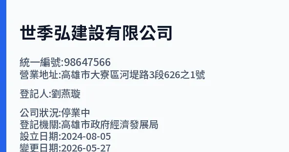 世季弘建設有限公司的照片-統編 98647566(高雄市) 公司登記資料與營業項目詳細圖表
