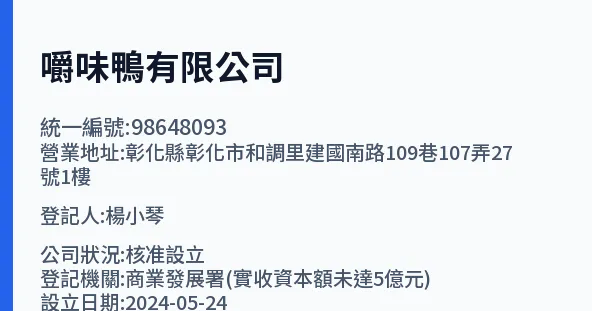 嚼味鴨有限公司的照片-統編 98648093(彰化縣) 公司登記資料與營業項目詳細圖表
