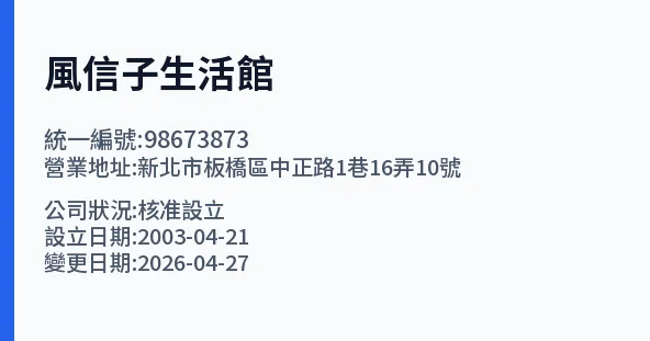風信子生活館的照片-統編 98673873(新北市) 公司登記資料與營業項目詳細圖表