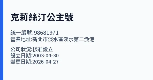 克莉絲汀公主號的照片-統編 98681971(新北市) 公司登記資料與營業項目詳細圖表