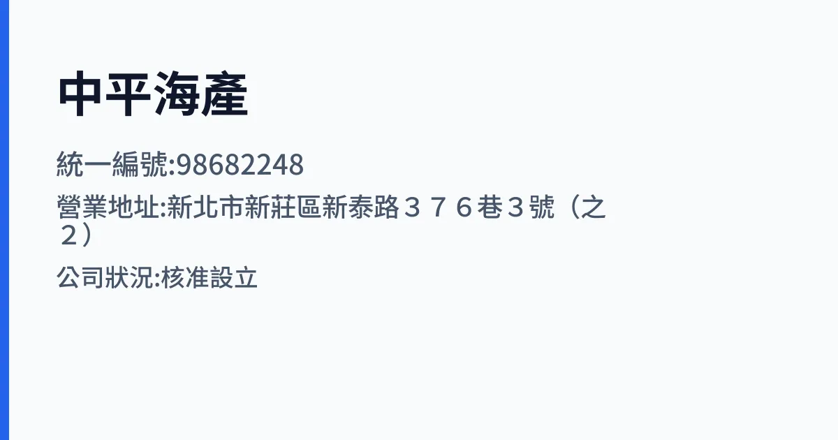 中平海產 - 統編 98682248(新北市) 公司登記資料與營業項目詳細圖表