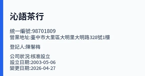 沁語茶行的照片-統編 98701809(臺中市) 公司登記資料與營業項目詳細圖表
