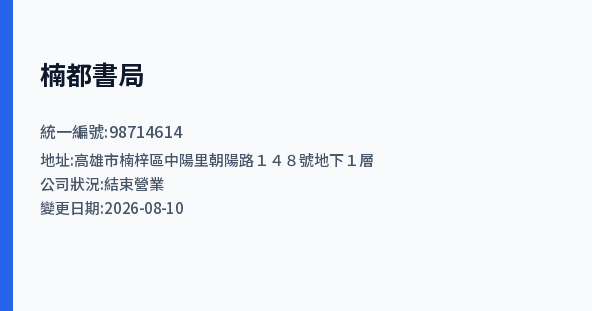 楠都書局的照片-統編 98714614(高雄市) 公司登記資料與營業項目詳細圖表