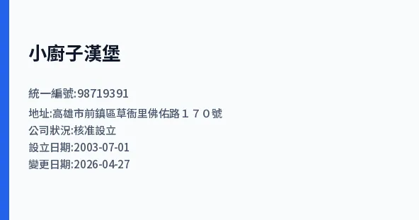 小廚子漢堡的照片-統編 98719391(高雄市) 公司登記資料與營業項目詳細圖表