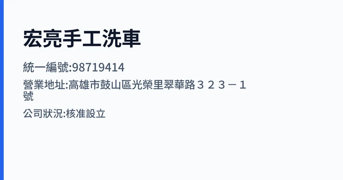 宏亮手工洗車 - 統編 98719414(高雄市) 公司登記資料與營業項目詳細圖表