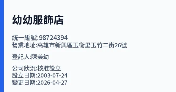 幼幼服飾店的照片-統編 98724394(高雄市) 公司登記資料與營業項目詳細圖表