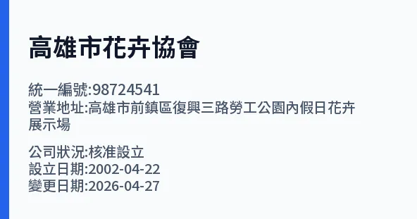 高雄市花卉協會的照片-統編 98724541(高雄市) 公司登記資料與營業項目詳細圖表