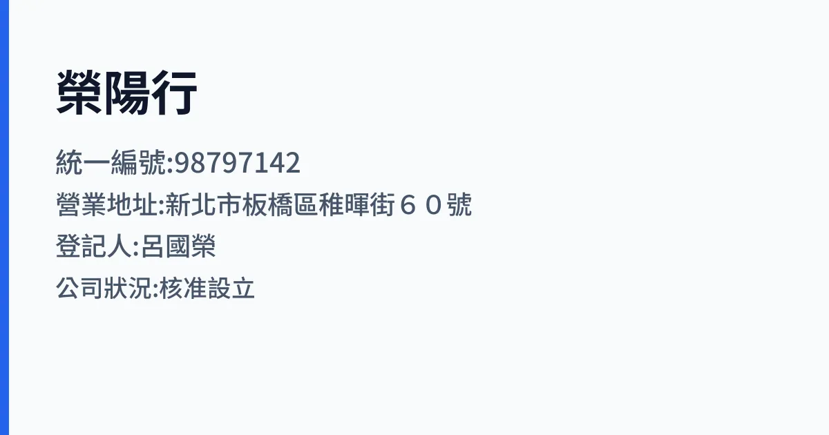 榮陽行 - 統編 98797142(新北市) 公司登記資料與營業項目詳細圖表