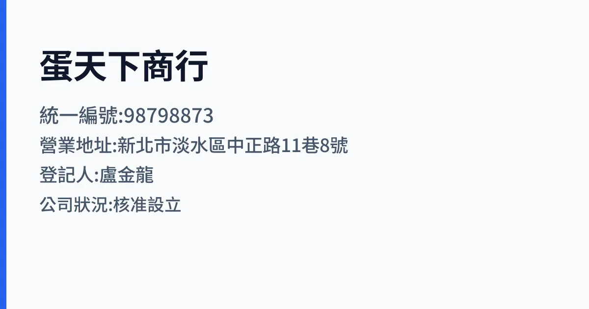 蛋天下商行 - 統編 98798873 (新北市) 公司登記資料與營業項目詳細圖表