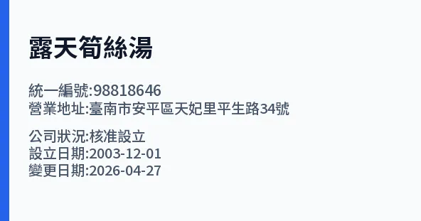 露天筍絲湯的照片-統編 98818646(臺南市) 公司登記資料與營業項目詳細圖表