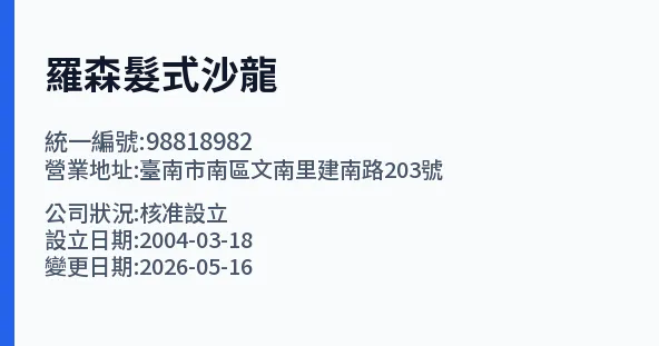 羅森髮式沙龍的照片-統編 98818982(臺南市) 公司登記資料與營業項目詳細圖表
