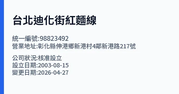 台北迪化街紅麵線的照片-統編 98823492(彰化縣) 公司登記資料與營業項目詳細圖表