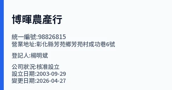 博暉農產行的照片-統編 98826815(彰化縣) 公司登記資料與營業項目詳細圖表