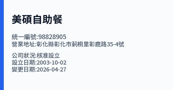 美碩自助餐的照片-統編 98828905(彰化縣) 公司登記資料與營業項目詳細圖表