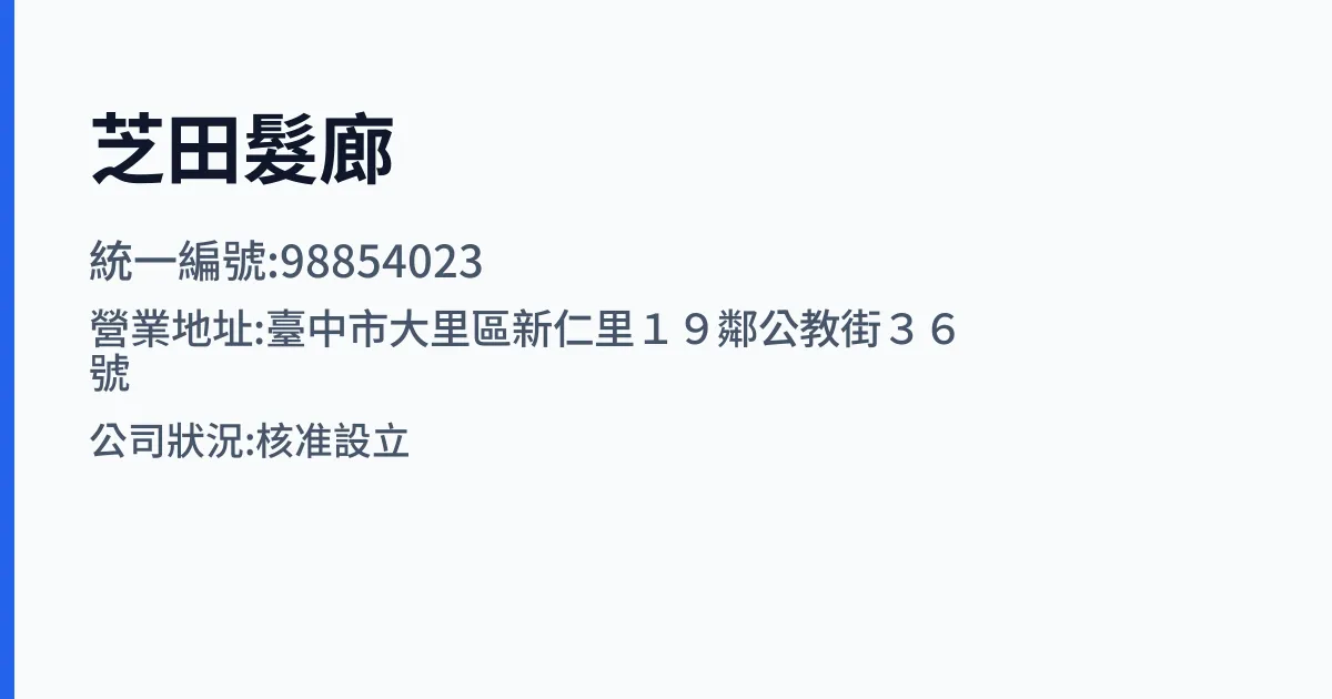 芝田髮廊 - 統編 98854023(臺中市) 公司登記資料與營業項目詳細圖表
