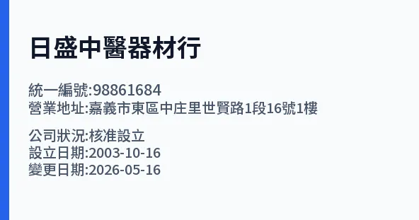日盛中醫器材行的照片-統編 98861684(嘉義市) 公司登記資料與營業項目詳細圖表
