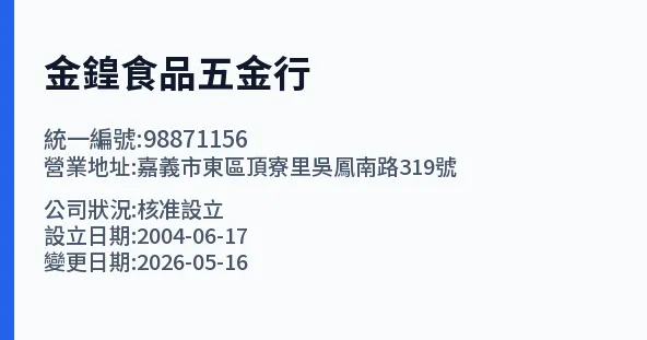 金鍠食品五金行的照片-統編 98871156(嘉義市) 公司登記資料與營業項目詳細圖表