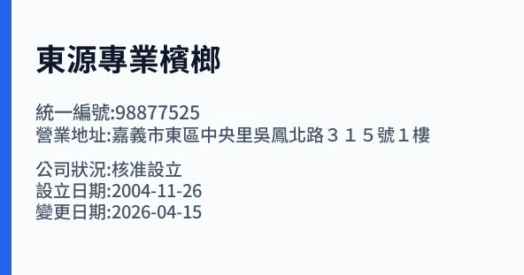 東源專業檳榔的照片-統編 98877525(嘉義市) 公司登記資料與營業項目詳細圖表
