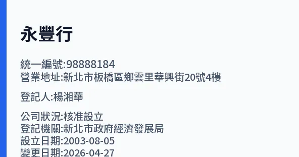 永豐行的照片-統編 98888184(新北市) 公司登記資料與營業項目詳細圖表