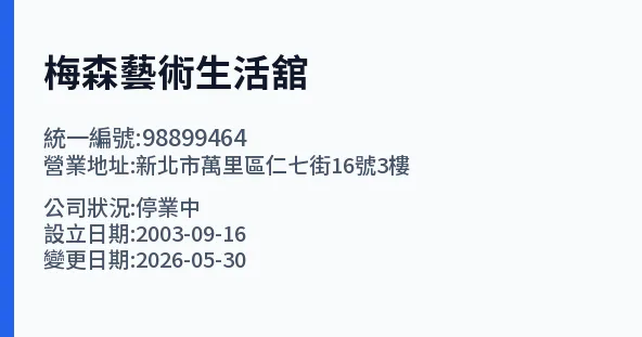 梅森藝術生活舘的照片-統編 98899464(新北市) 公司登記資料與營業項目詳細圖表